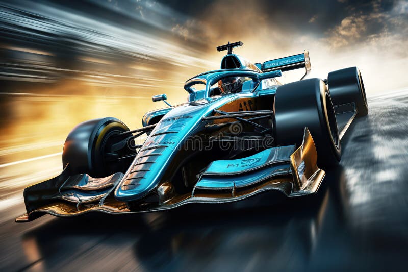 Blue Racing Car is Moving Fast on Formula One Track Stock Illustration ...