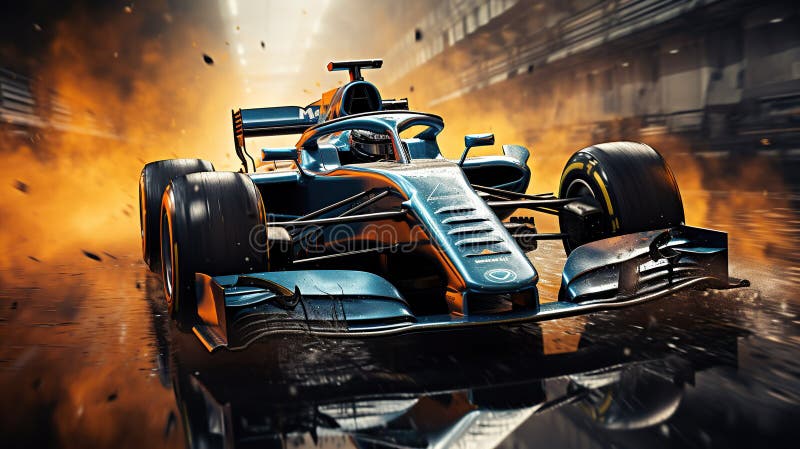 Blue Racing Car is Moving Fast on Formula One Track Stock Image - Image ...