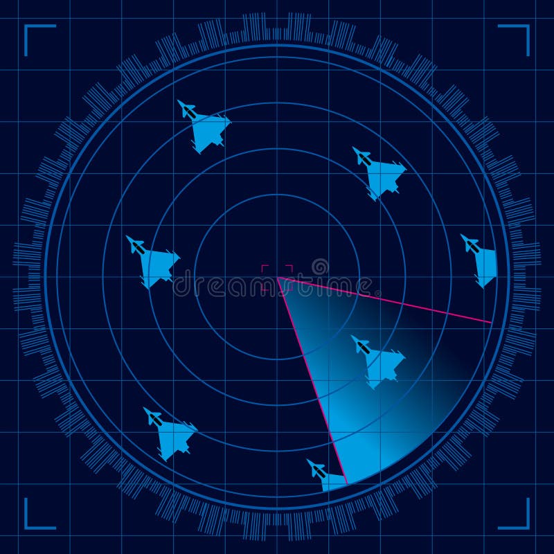 Blue Radar Screen Detecting a Group of Military Aircraft Flying in ...