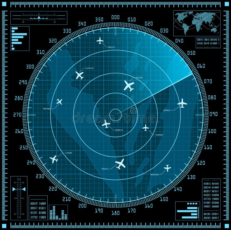 Blue Radar Screen with Planes Stock Vector - Illustration of display ...