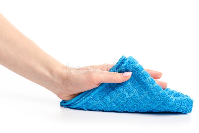 The blue rag cloth in hand stock photo. Image of folded - 135936440