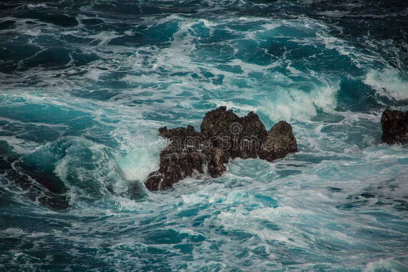 Blue Raging Waves Crashing on the Rocks Stock Photo - Image of dramatic ...