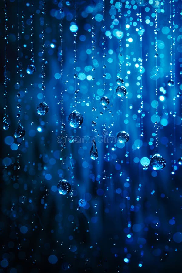 Blue Rain Drops on a Dark Background Stock Photo - Image of drops ...