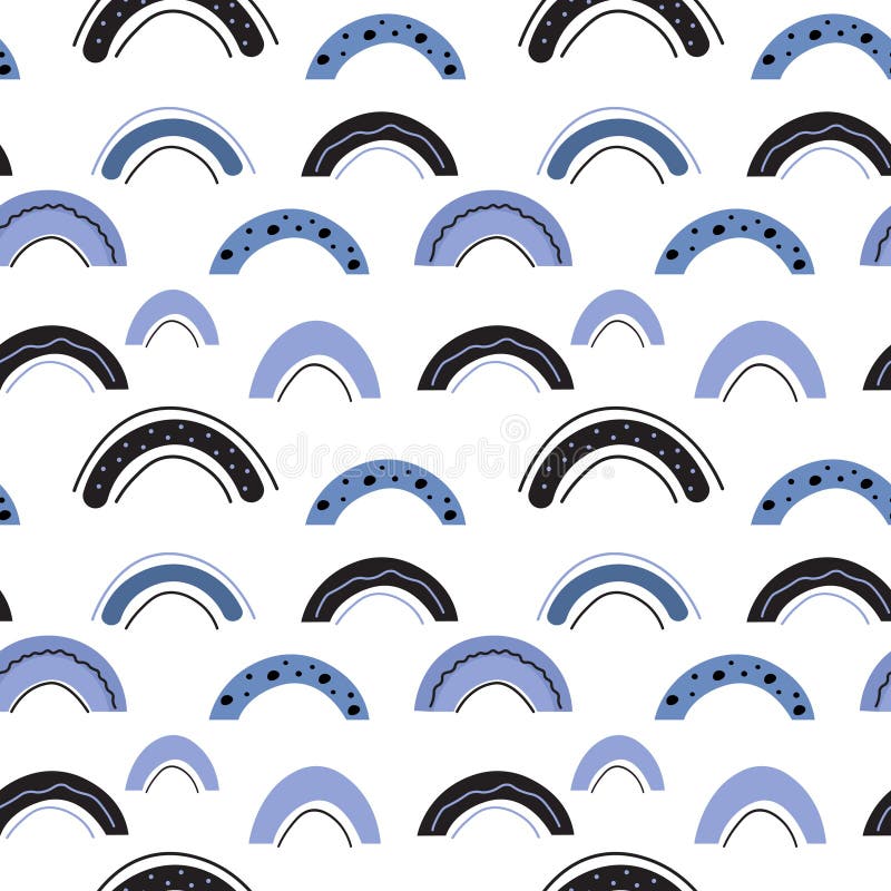 Blue Rainbows Doodle Seamless Pattern. Scandinavian Concept for Fabric ...