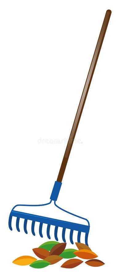 Blue rake and dried leaves stock vector. Illustration of clipart - 78803043