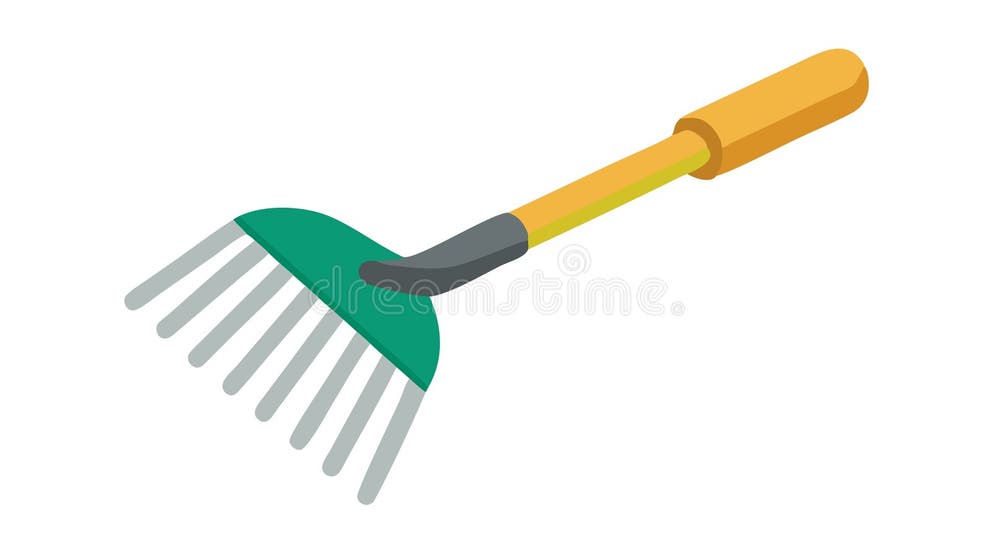 Blue Rake with Yellow Handle Icon, Representing Yard Work Tool , Vector ...