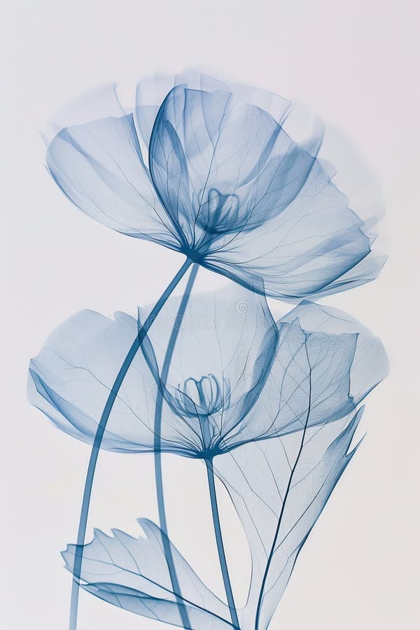 Blue X-ray Flowers with Delicate Petals, Vertical Stock Illustration ...