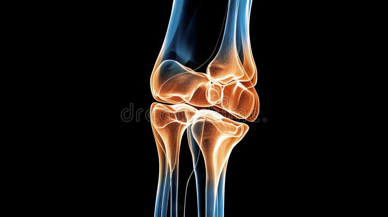 A Blue X-ray of a Knee, Highlighting the Knee Joint in Yellow, and an ...