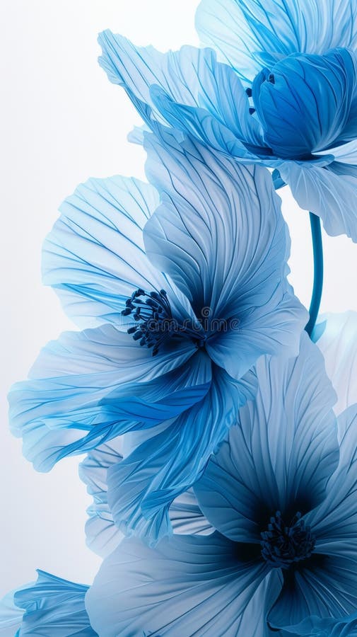 Blue X-ray Style Image of Multiple Flowers with Detailed Petals and ...