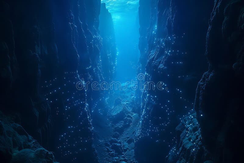 Blue Rays in the Depth of Sea with Blue Light Effects Stock ...