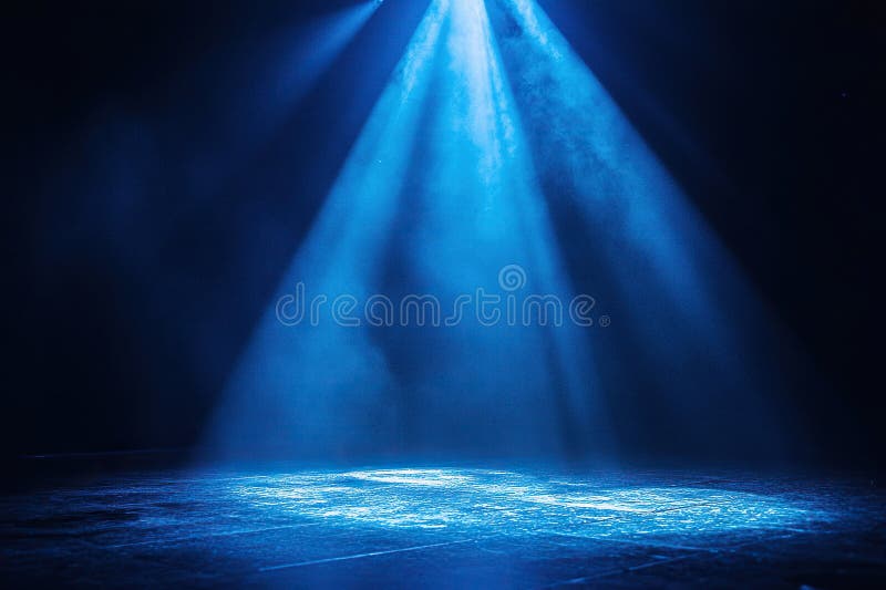 Blue Rays of Light from Spotlights through Smoke on a Dark Stage ...
