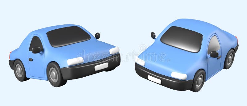 Blue Realistic Car in Different Positions. Personal Vehicle Stock ...