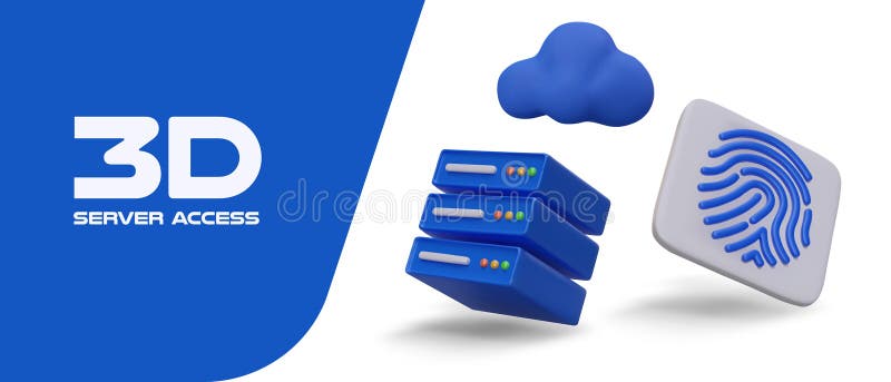 Blue Realistic Server, Cloud, Fingerprint. Secure Data Storage Stock ...