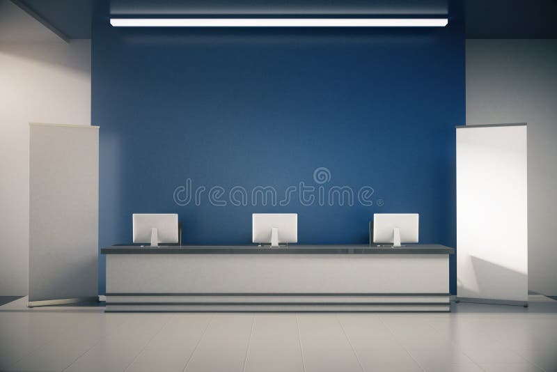 Blue Reception Desk Area