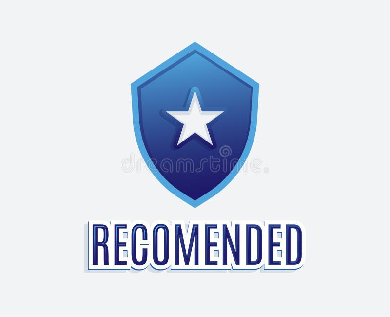 Blue Recommended Logo Badge with Text and Shield Icon Stock Vector ...