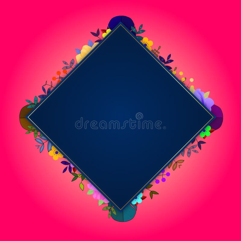 Blue Rectangular Colorful Flower Frame Isolated on Red and White ...