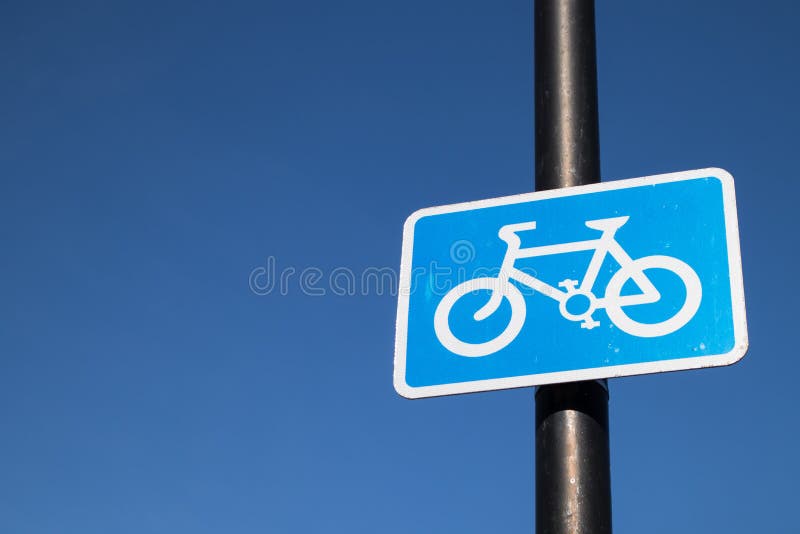 Blue Rectangular Cycle Path Route Sign on Metal Pole Stock Photo ...
