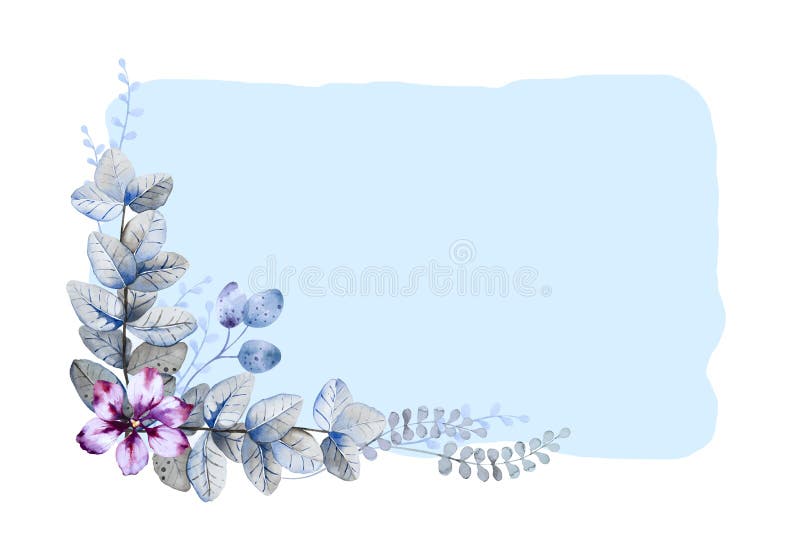 Blue Rectangular Frame with Bouquet of Fantasy Purple Flowers with ...
