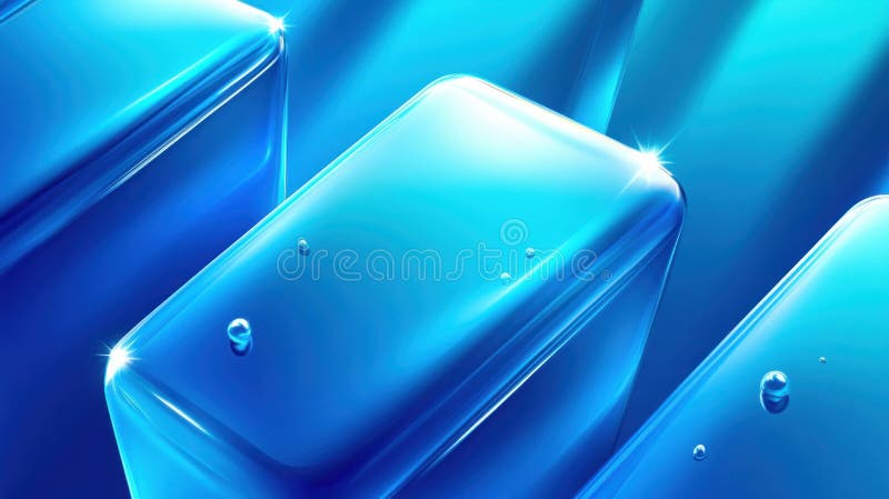 Blue Rectangular Ice Cubes with Water Droplets and Light Reflections ...