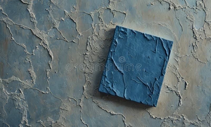 Blue Rectangular Object Rests on Textured Blue and Gray Surface, with ...