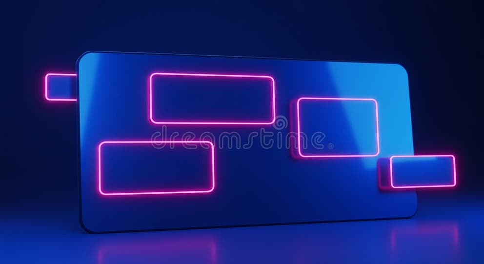 A Blue Rectangular Panel Displays Multiple Bright Neon Pink Rectangular ...