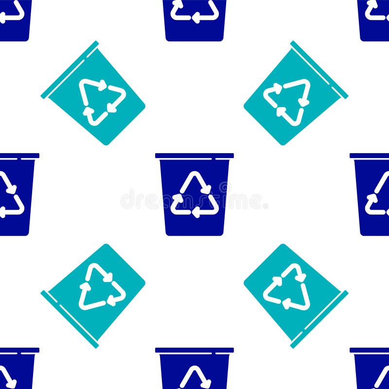 Blue Recycle Bin With Recycle Symbol Icon Isolated Seamless Pattern On ...