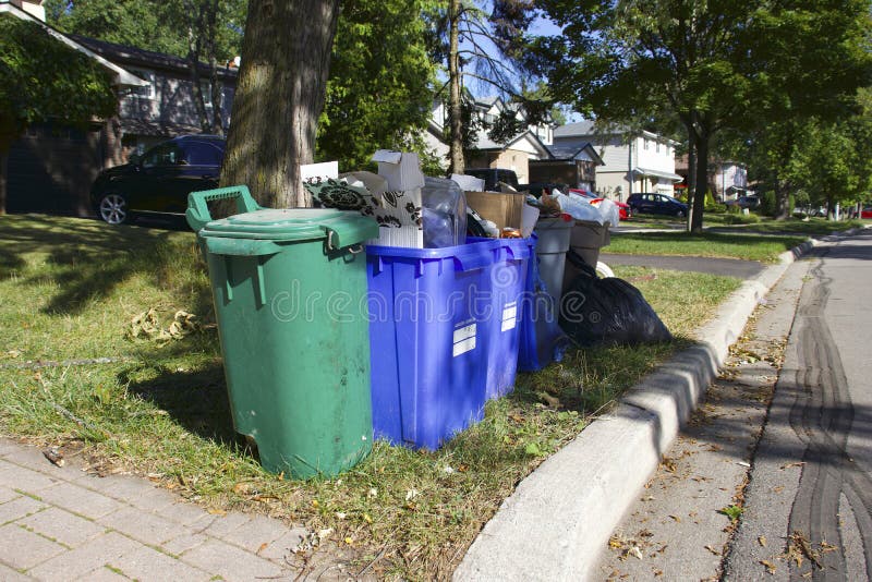 Blue Recycle Box and Green Biodegradable Garbage Bin Stock Image ...