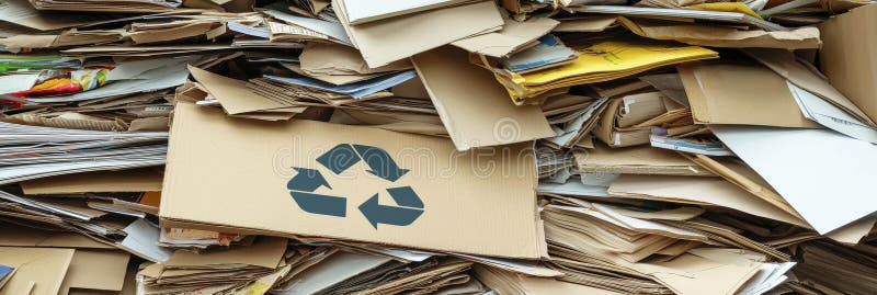 Blue Recycle Symbol Amidst Piles of Discarded Papers Stock Illustration ...