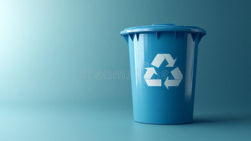 Blue Recycling Bin on Blue Background, Concept of Recycling and ...