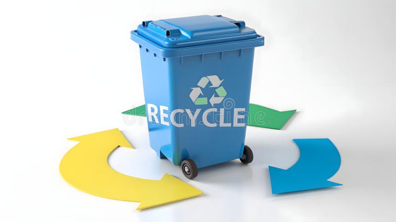 Blue Recycling Bin Surrounded by Colored Arrows Symbolizing Waste ...