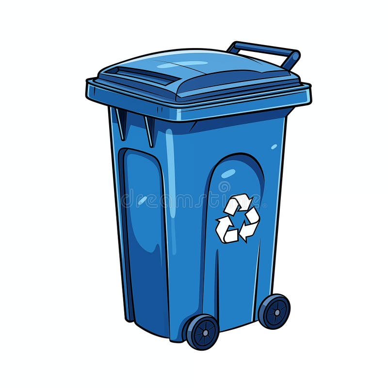 A Blue Recycling Bin with Wheels for Waste Separation Stands Ready for ...