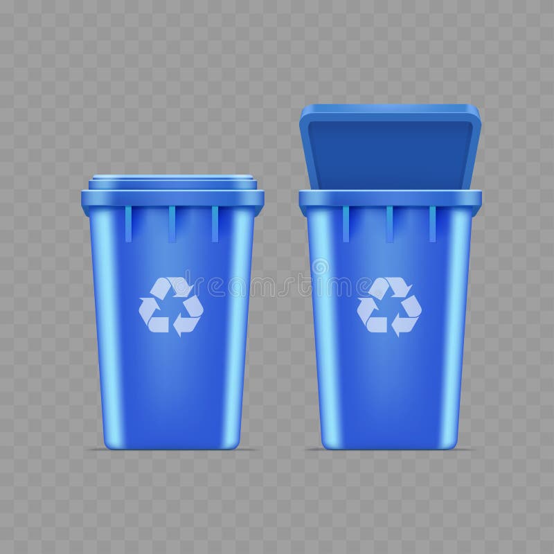 Blue Recycling Bins with Lid and Recycle Symbol Vector Stock ...