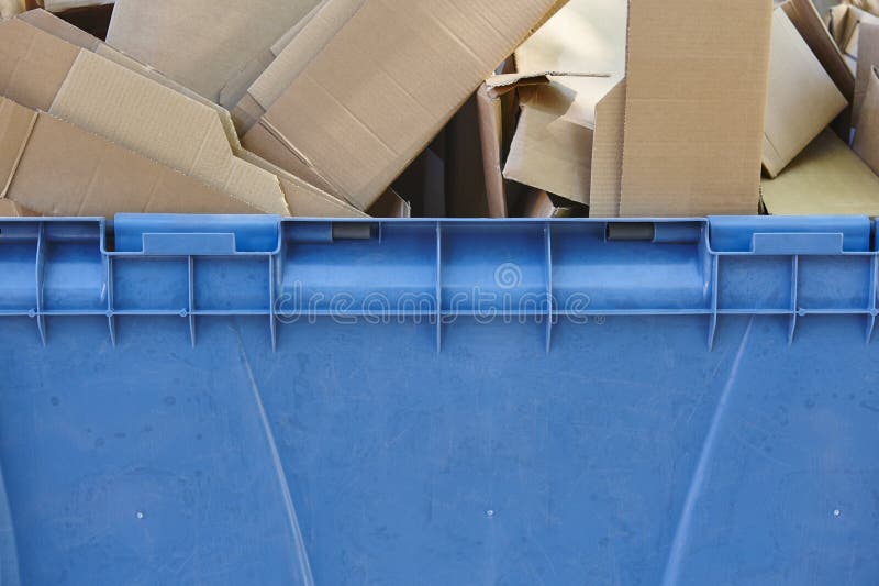 Blue Recycling Container for Paper with Cardboard Boxes Stock Photo ...