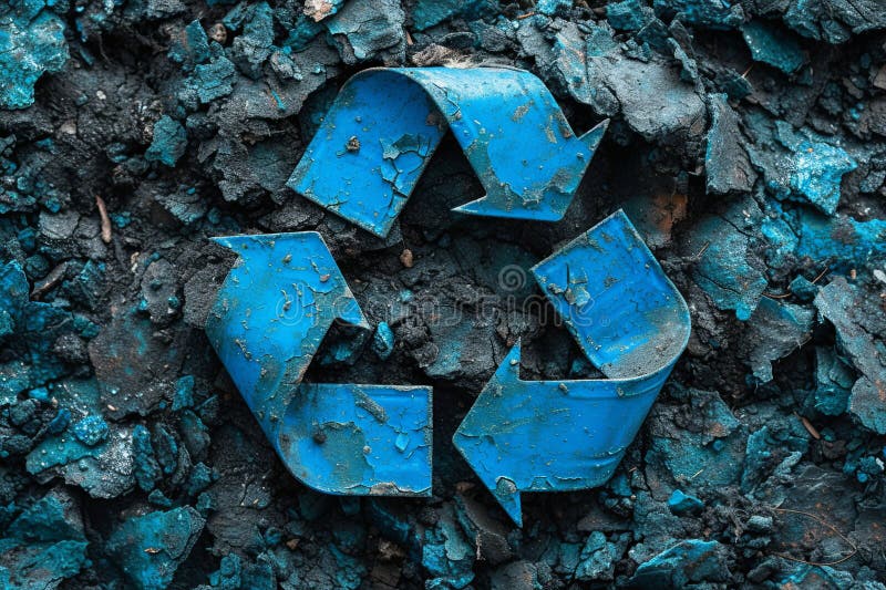 Blue Recycling Symbol on the Battered Surface. Concept of Recycling and ...