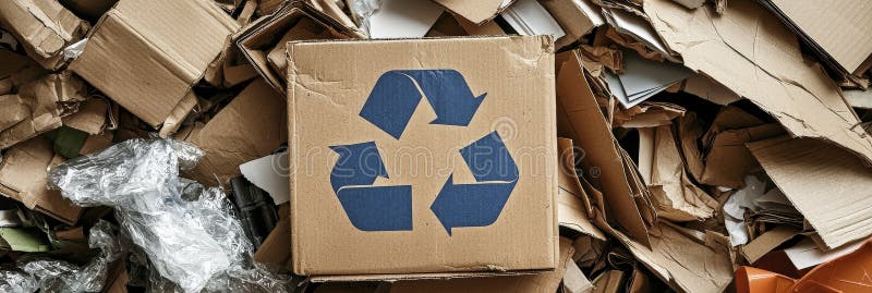 Blue Recycling Symbol on Cardboard in Waste Pile Stock Illustration ...