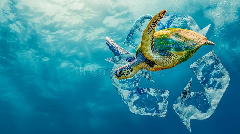 Recycling Symbol with a Sea Turtle Inside on Blue Background. Stock ...