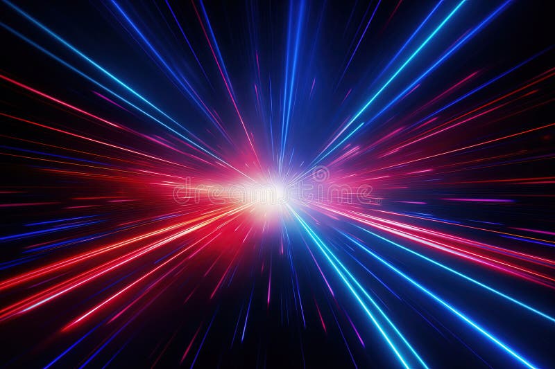 Blue Red Abstract Flash Rays Glow, Blurred Neon Lights on Dark ...