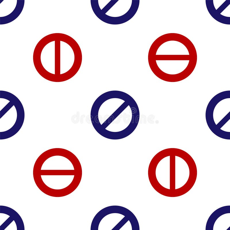 Blue and Red Ban Icon Isolated Seamless Pattern on White Background ...