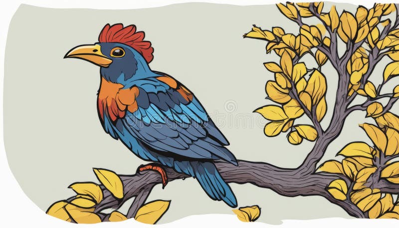 A Blue and Red Bird Sitting on a Tree Branch Stock Illustration ...