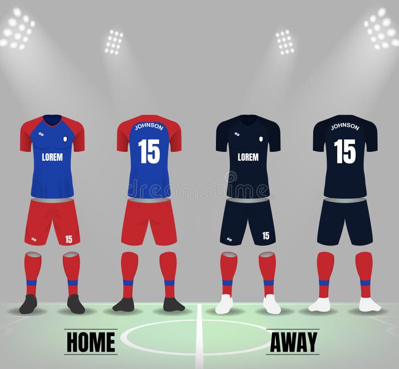 Blue Red and Black Soccer Uniform in Front and Back Side Stock Vector ...