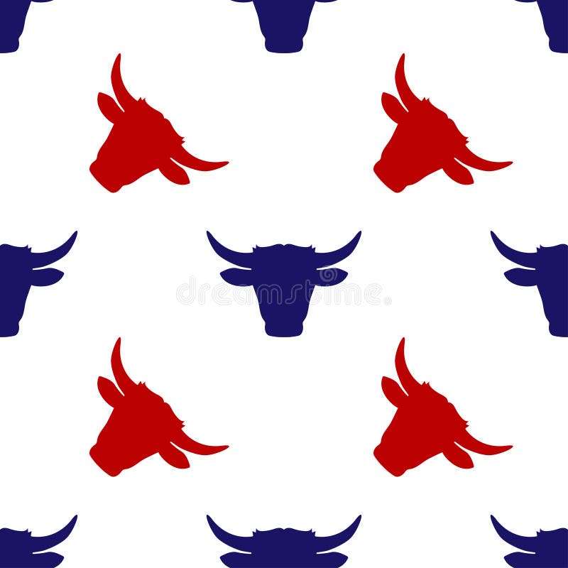 Blue and Red Bull or Cow Icon Isolated Seamless Pattern on White ...