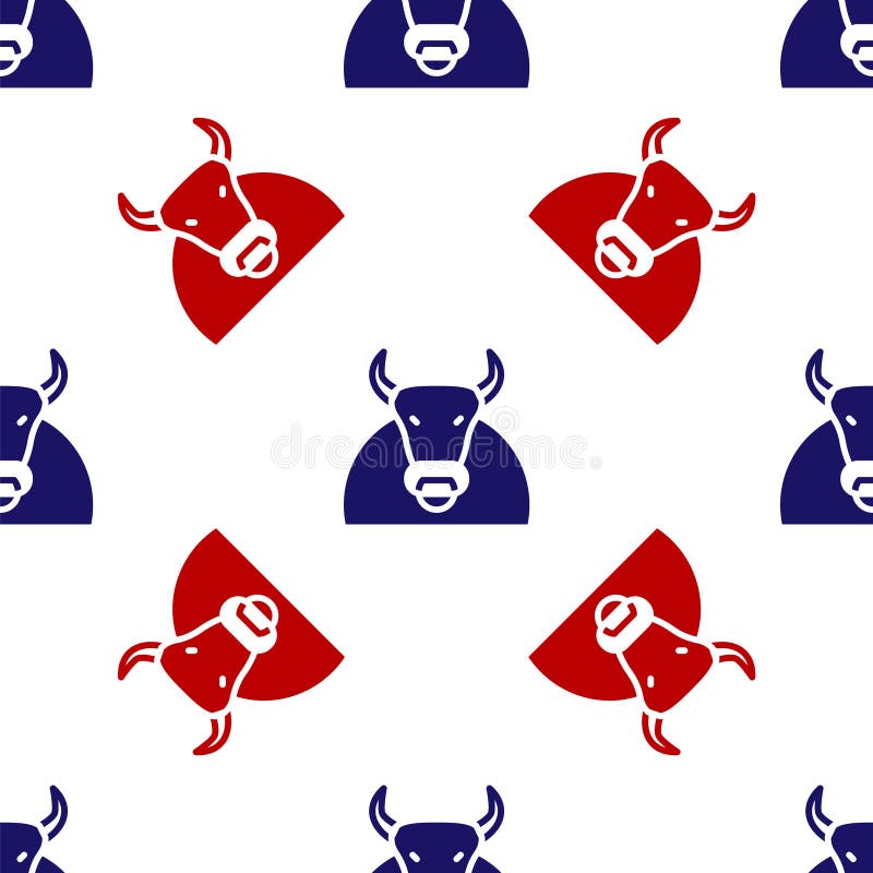 Blue and Red Bull Icon Isolated Seamless Pattern on White Background ...