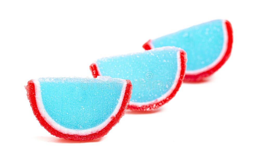 Blue and Red Candy Fruit Slice on a White Background Stock Photo ...