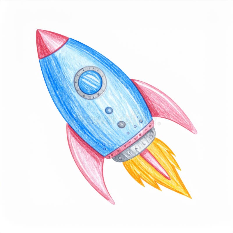 Blue and Red Cartoon Rocket Illustration Stock Illustration ...