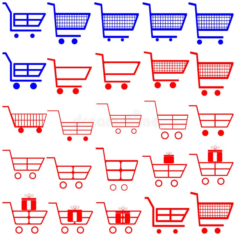 Blue and red carts - set. stock vector. Illustration of present - 85667530