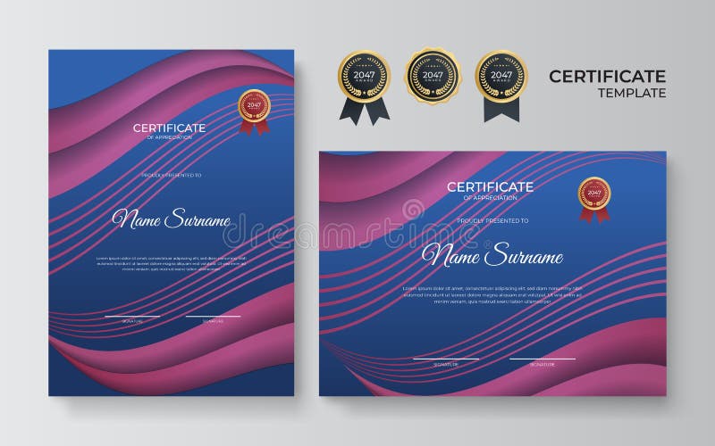 Blue and Red Certificate of Achievement Template with Gold Badge and ...