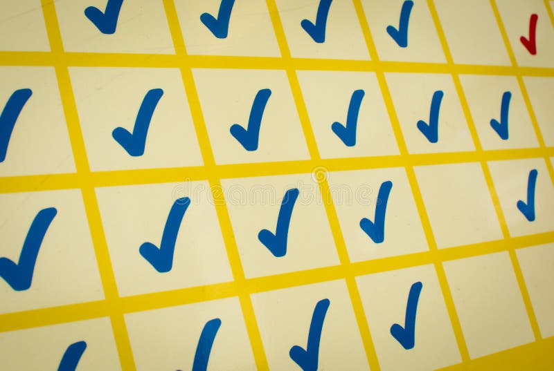 Blue and Red Checkmarks in Yellow Grid Stock Image - Image of approved ...