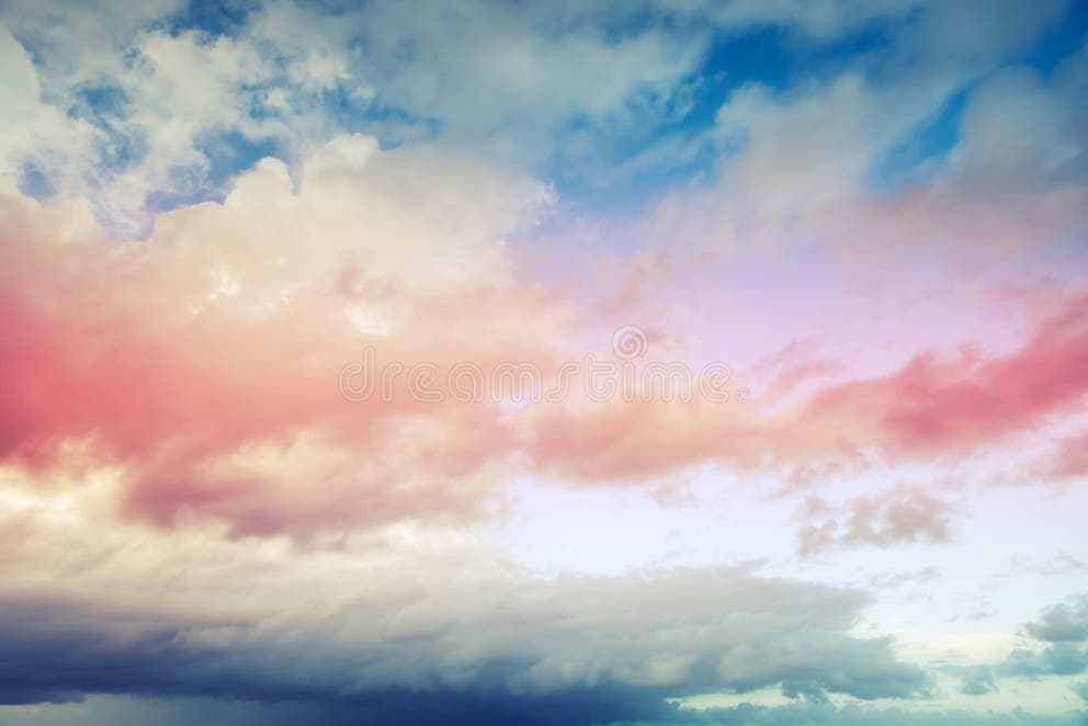 Blue and Red Cloudy Sky Background, Toned Filter Effect Stock Photo ...