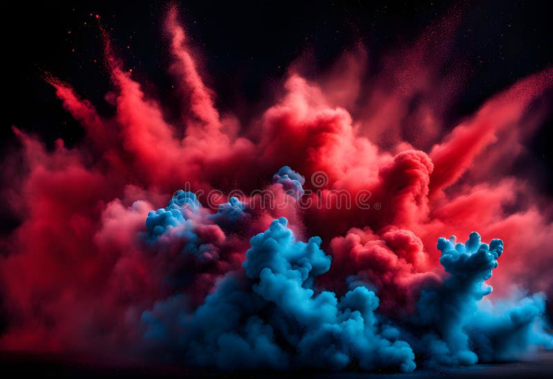 Blue and Red Color Powder Explosion on Black Background Stock ...