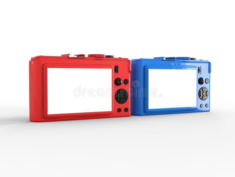 Blue and Red Compact Digital Photo Cameras - Back View Stock ...